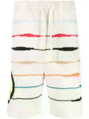 BARROW Intarsia-knit Logo Striped Shorts - Neutrals