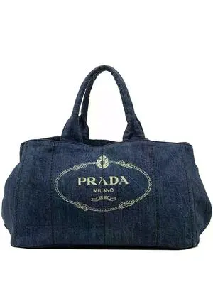 Prada Large Denim Canapa Logo Satchel - Blue