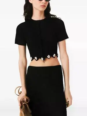 Maje Cropped Cardigan With Floral Embellishments