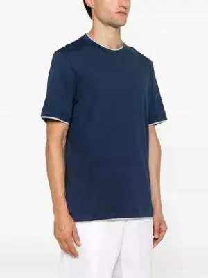 Brunello Cucinelli Contrast-trim Cotton T-shirt - Blue