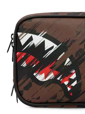 SPRAYGROUND Shark Print Zip-around Wash Bag - Brown