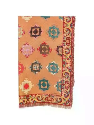 PIERRE-LOUIS MASCIA Geometric-print Fringed Scarf - Neutrals