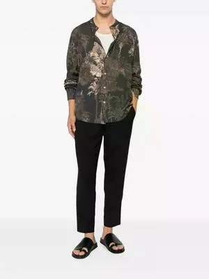YES LONDON Palm-print Band-collar Shirt - Grey