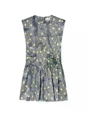 GANNI Floral-print Utility Mini Dress - Grey