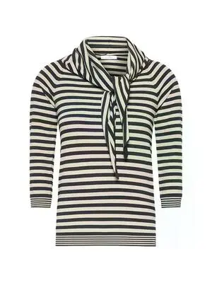 Max Mara Striped Tie-neck Quarter-sleeve Top - Black