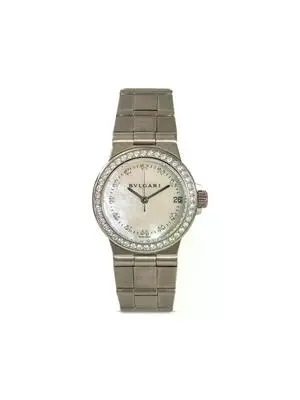 BVLGARI 1999 Pre-owned Diagono 29mm Watch With Diamond Bezel And Mother-of-pearl Dial - Neutrals