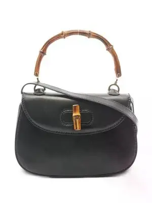 Gucci 2000s Bamboo Handle Leather Tote Bag - Black