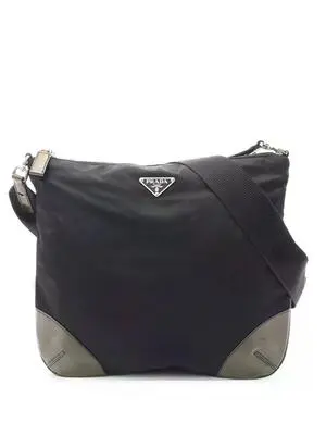 Prada Tessuto Patent-leather Shoulder Bag - Black