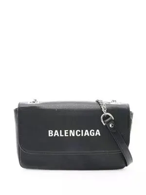 Balenciaga Grained Leather Chain Shoulder Bag - Black