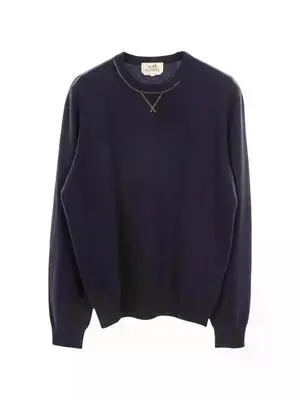 Hermès Hermès Navy Cashmere Sweater With Leather Stitching Blue