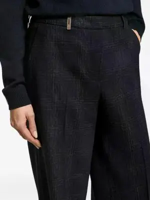 Peserico Navy Check Pattern Wide Leg Trousers