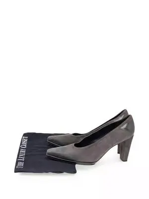 STUART WEITZMAN Suede Almond Toe Pumps With Checked Heel Counter