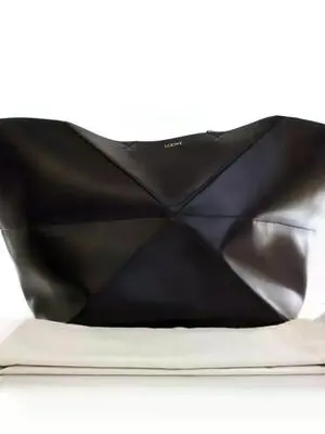 Loewe 2023 Shiny Calfskin Puzzle Fold Tote Bag - Black