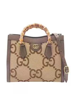 Gucci Medium Jumbo Gg Canvas Bamboo Diana Satchel