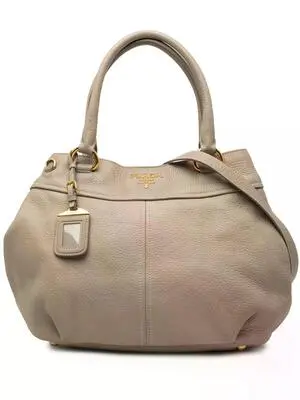 Prada Vitello Daino Convertible Tote Satchel - Brown