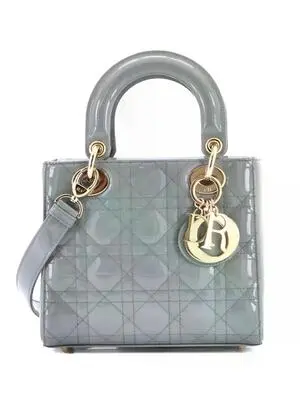 Dior Christian Dior Lady Dior Bag Cannage Quilt Patent Small Satchel Grey