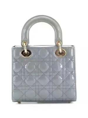 Dior Lady Bag Cannage Quilt Patent Small Satchel - Grey