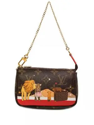 LOUIS VUITTON 2018 Monogram Cats Christmas Animation Mini Pochette Accessories Shoulder Bag - Brown