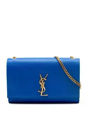 Saint Laurent Medium Grain De Poudre Monogram Kate Crossbody Bag - Blue