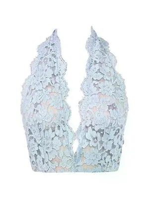 ROWEN ROSE Rowen Rose Lace-Overlay Halterneck Bodysuit Blue