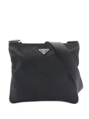 Prada Logo Plaque Shoulder Bag - Black