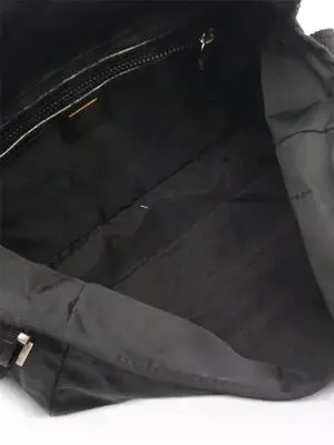 Fendi 2000s Logo Plate Shoulder Bag - Black