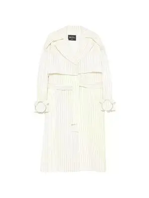 DONDUP Pinstripe Pattern Belted Trench Coat - Neutrals