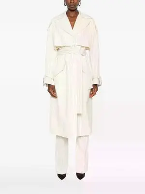 DONDUP Pinstripe Pattern Belted Trench Coat