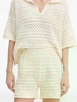 HAVEONE Crochet Knit V-neck Short Sleeve Top And Elasticated Waist Shorts Set