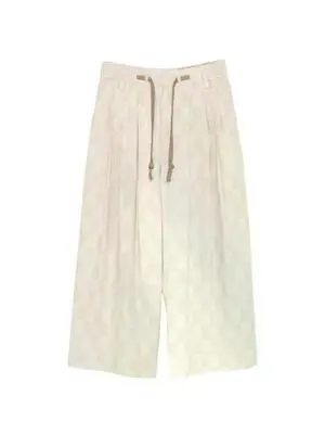 ZIGGY CHEN Checkered Drawstring Trousers - Neutrals