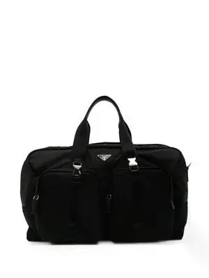Prada Re-nylon Luggage Bag With Logo Plaque - Black
