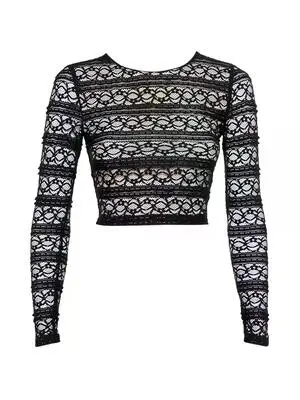 Alice + Olivia Lace Twist Back Long Sleeve Top - Black