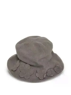 SCHA Flower-appliqué Wool Cloche Hat - Grey
