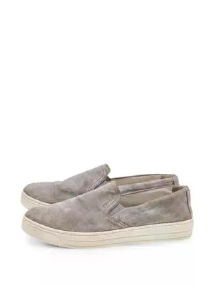 Prada Suede Round Toe Slip-on Sneakers - Grey