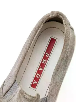 Prada Suede Round Toe Slip-on Sneakers - Grey