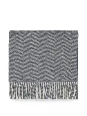 LANVIN Herringbone Fringe-trim Scarf - Grey