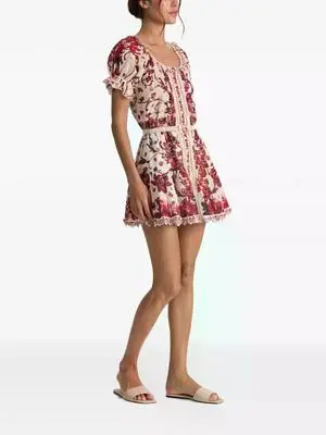 Alice + Olivia Mclaine Mini Dress With Floral Print And Lace Trim