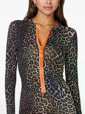 WATSKIN Leopard-print Long-sleeve Swim Jumpsuit