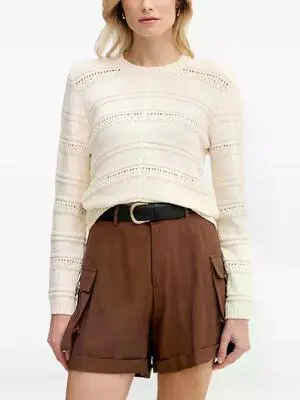 HOSS INTROPIA Iseult Pointelle-knit Crew-neck Sweater - Neutrals