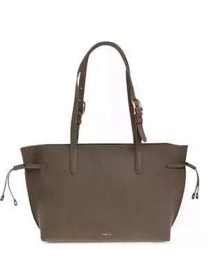 Furla Grainy Leather Tote Bag With Drawstring Details - Brown