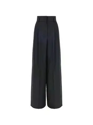 Max Mara Navy Virgin Wool Pleated Wide-leg Trousers - Blue
