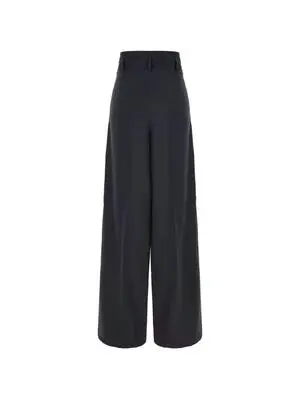 Max Mara Navy Virgin Wool Pleated Wide-leg Trousers