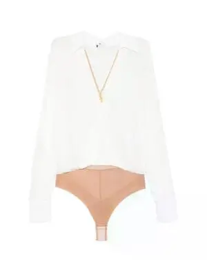 Elisabetta Franchi Sheer Chain-detail Wrap-front Bodysuit - White