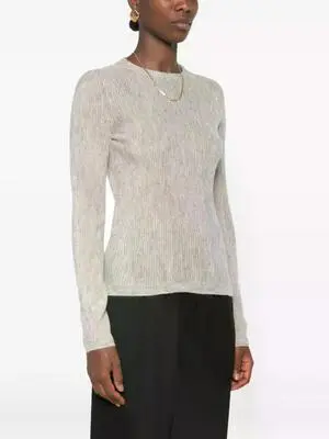 Brunello Cucinelli Ribbed Knit Long Sleeve Top - Grey