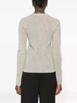 Brunello Cucinelli Ribbed Knit Long Sleeve Top - Grey