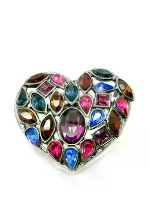 JENNIFER GIBSON JEWELLERY 1980s Heart-motif Crystal Embellished Brooch - Silver