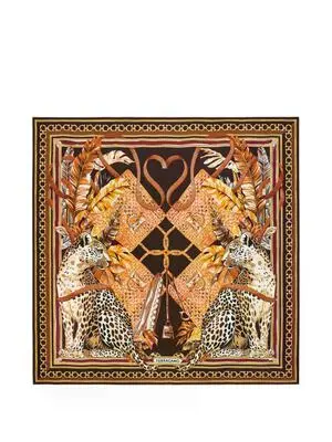 FERRAGAMO Poised Leopards Print Silk Scarf Brown