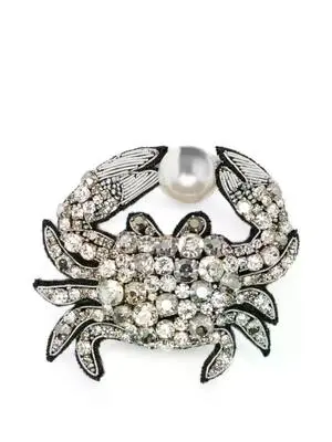 Dice Kayek Embellished Crab Brooch With Faux Pearl - Silver