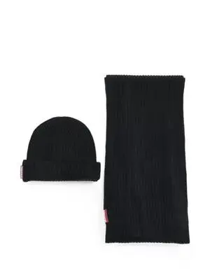 Dsquared2 Ribbed Wool Scarf And Beanie Set - Black