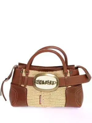 Dsquared2 Woven Tote Bag With Logo Buckle Detail - Neutrals